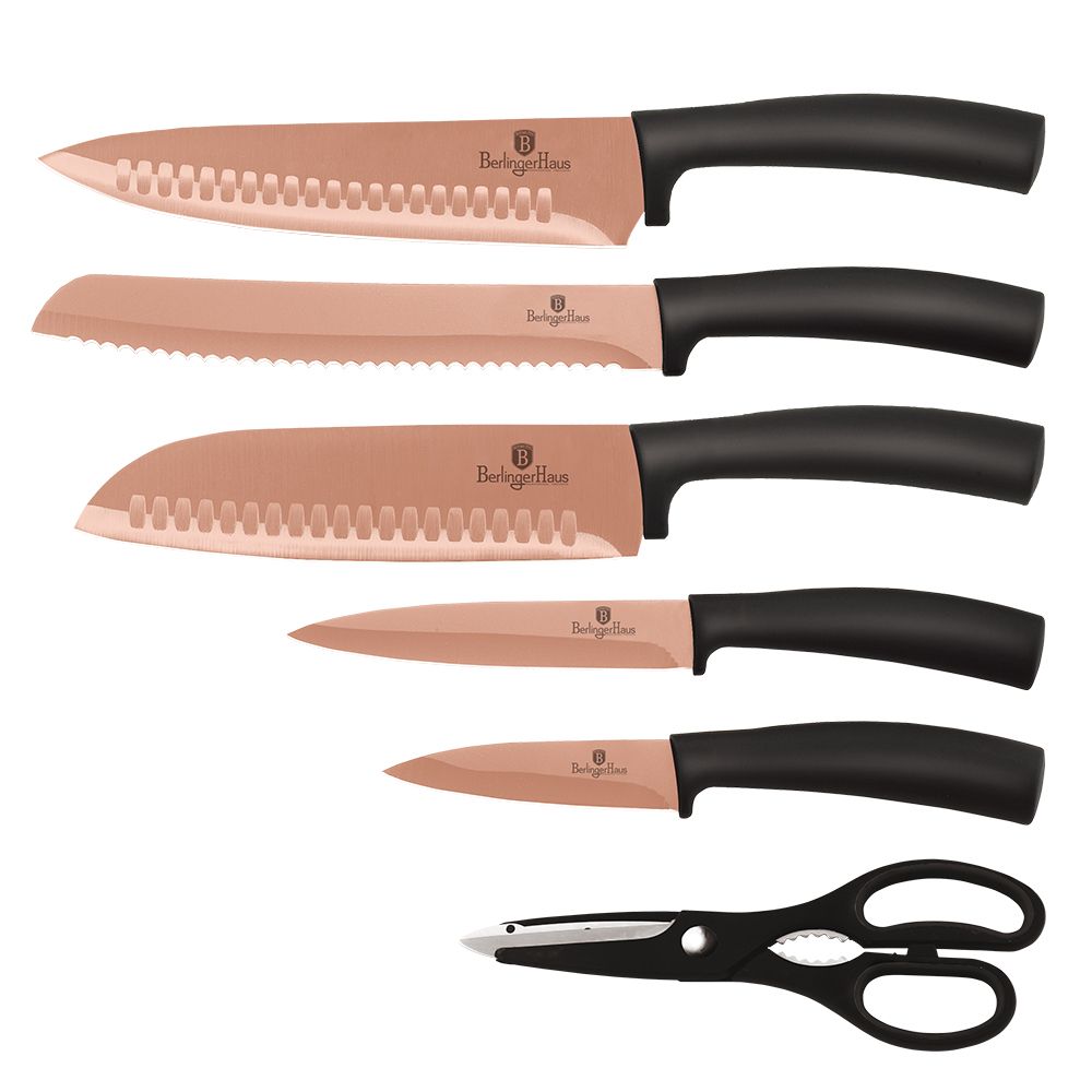 Berlinger Haus 7-Piece Titanum Coating Knife Set with Stand - Rose Gold ...
