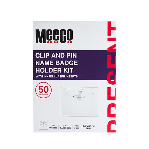 Meeco: Clip and Pin Name Badge Holder Kit 4" X 3" Box of 50 - Clear ...