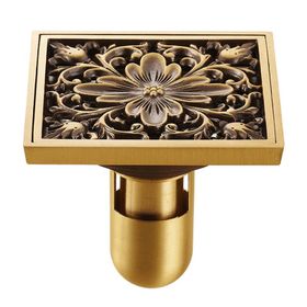 Euro Style Antique Brass Flower Art Carved Floor Drain | Shop Today ...