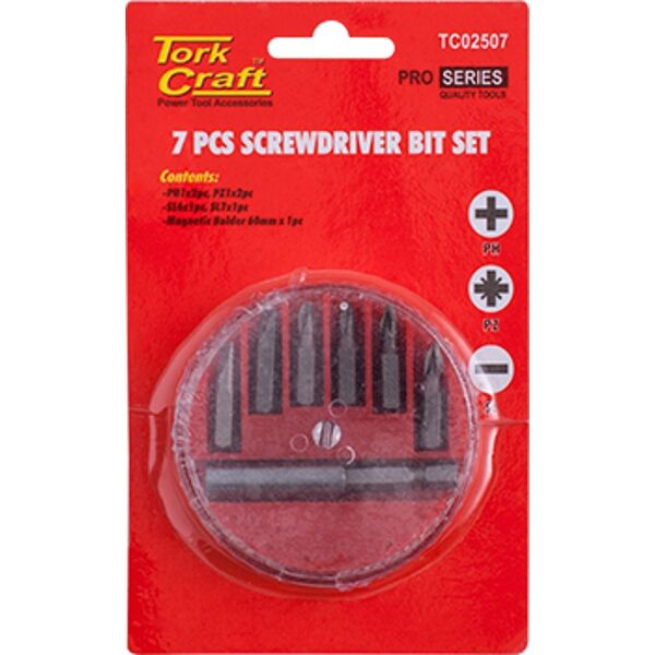 Tork Craft Screwdriver Bit Set 7 Pieces (Ph1/2.Pz1/2 Slotted6/7mm ...