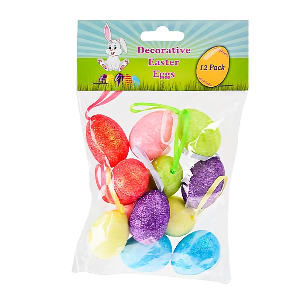 Bulk Pack x 4 Easter Decor Eggs Glitter with Ribbon -12 Eggs Per Pack ...