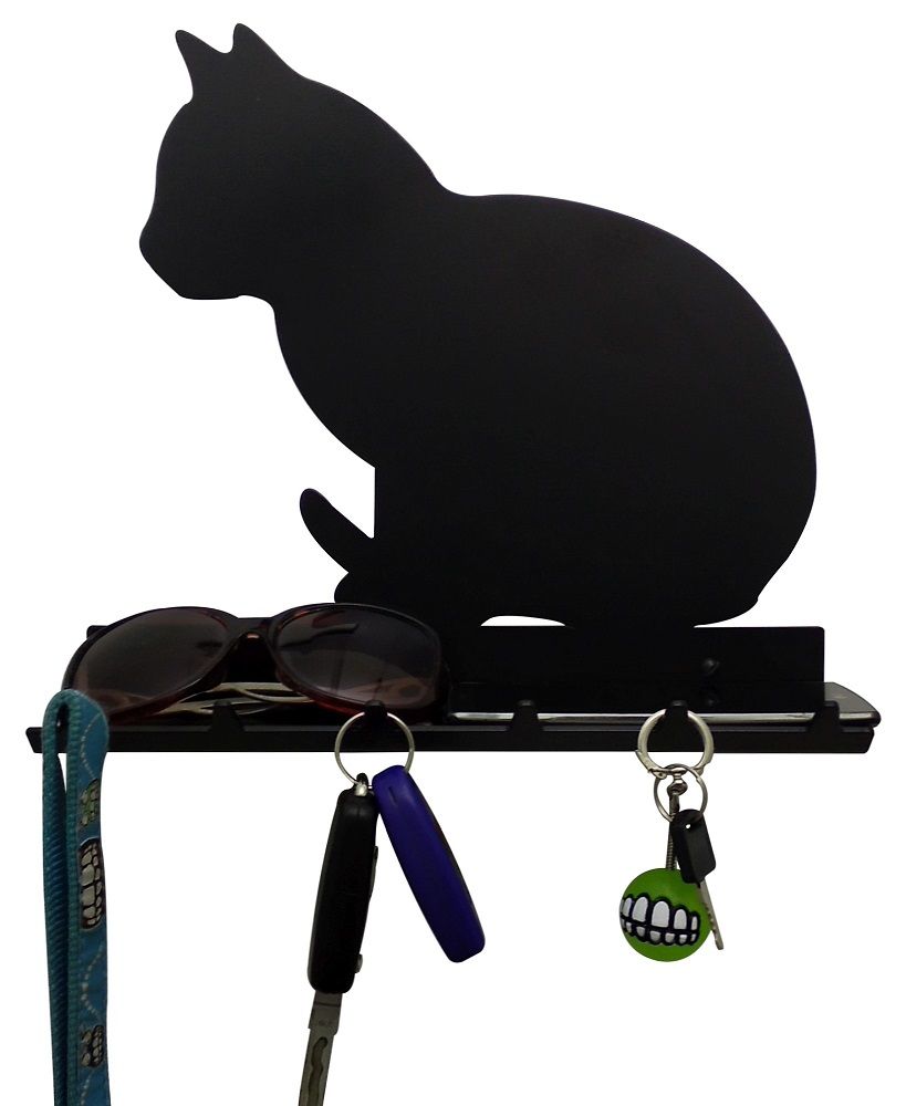 Cat Sitting Key Rack with Sunglasses Tray - 6 Hooks - Black | Shop ...