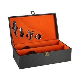 Double Bottle Travel Wine Carrier Case with 4 Piece Wine Accessory Set ...