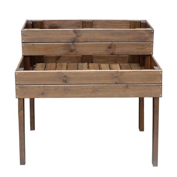 Two-Tiered Wooden Standing Planter Box - Varnished - Just For Kids ...