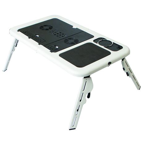 Portable laptop table with cooling fan store