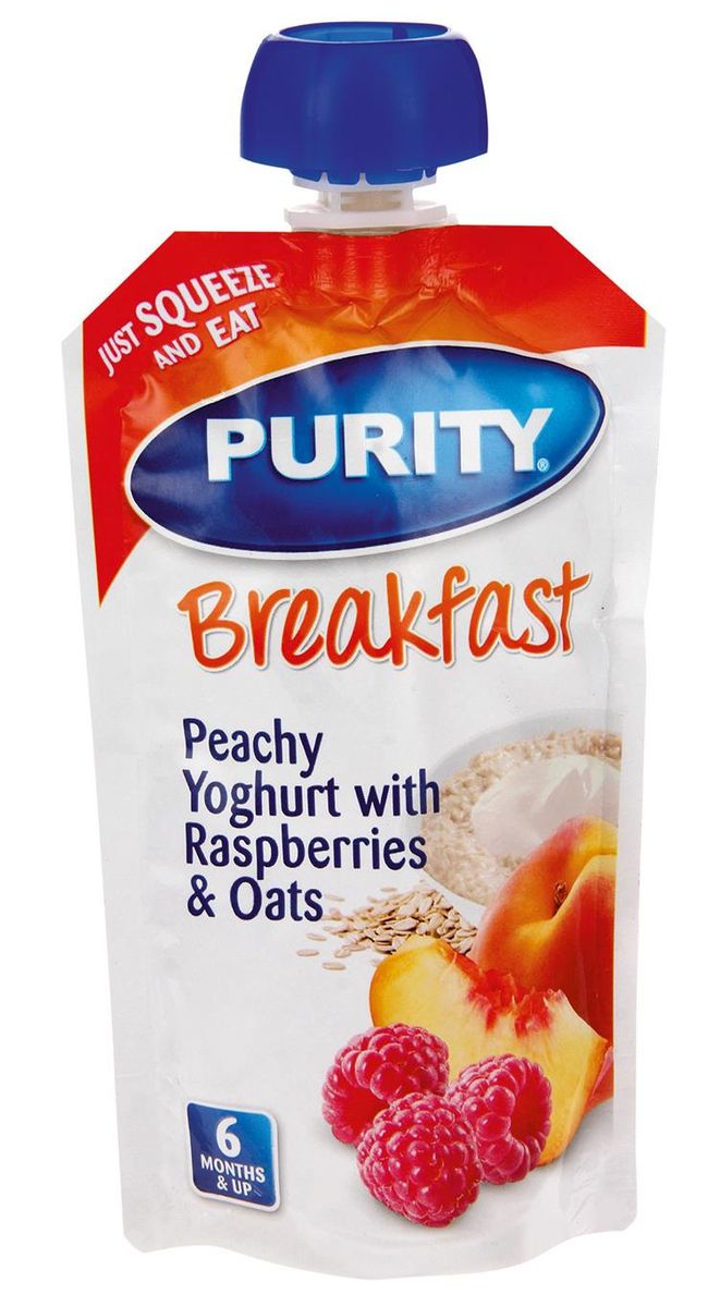 Purity Peachy Yoghurt with Raspberries & Oats Pouches - 12 x 110ml ...
