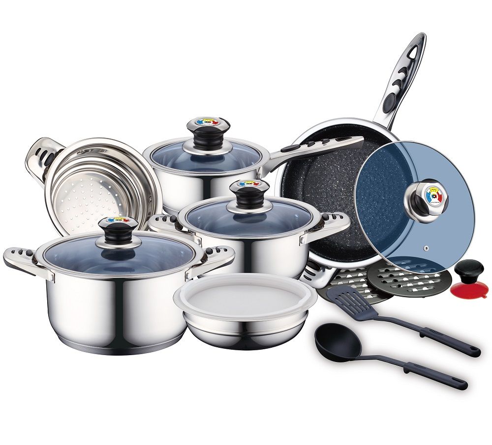 Royalty Line 16-Piece Stainless Steel Cookware Set with Glass Lids ...