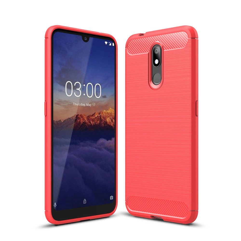 Carbon Fibre Silicone Gel Case Cover For Nokia 3.2 Red | Shop Today ...