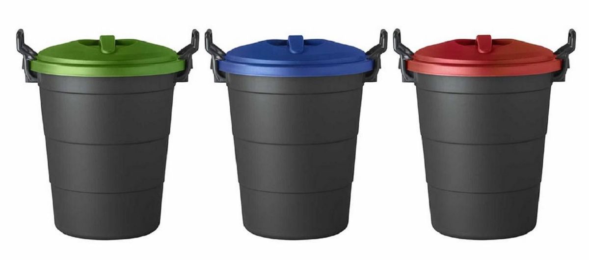 Pride - Plastic Recycle Refuse Bins 70L - Pack of 3 (Green, Blue, Red ...