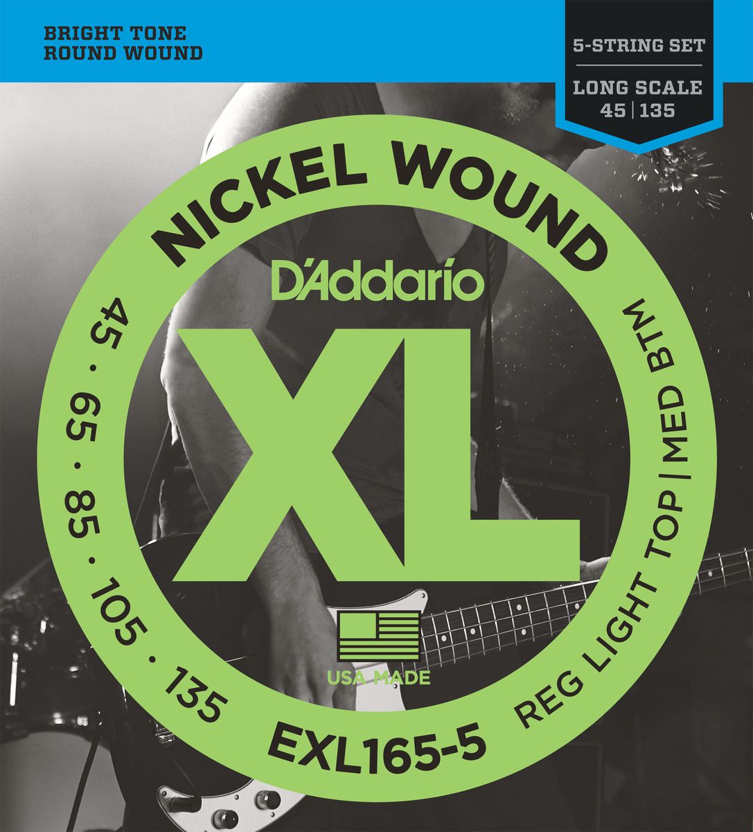 D'Addario EXL1655 Nickel Wound 5-String Long Scale Bass Strings 45-135 ...
