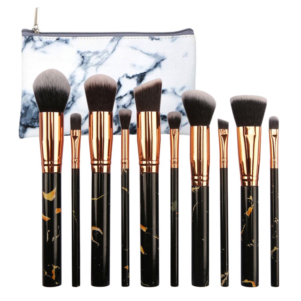 Professional 10 Piece Marble Brush Set with Storage Pouch - Black ...
