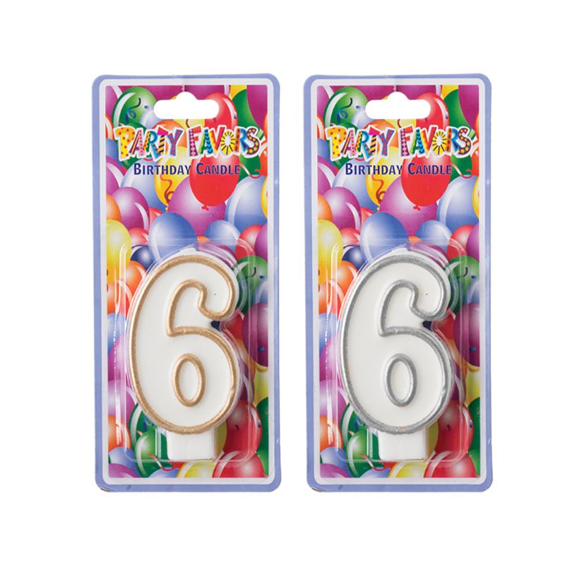 Bulk Pack x 2 Large Birthday Candle In Silver Or Gold Number 6 | Shop ...